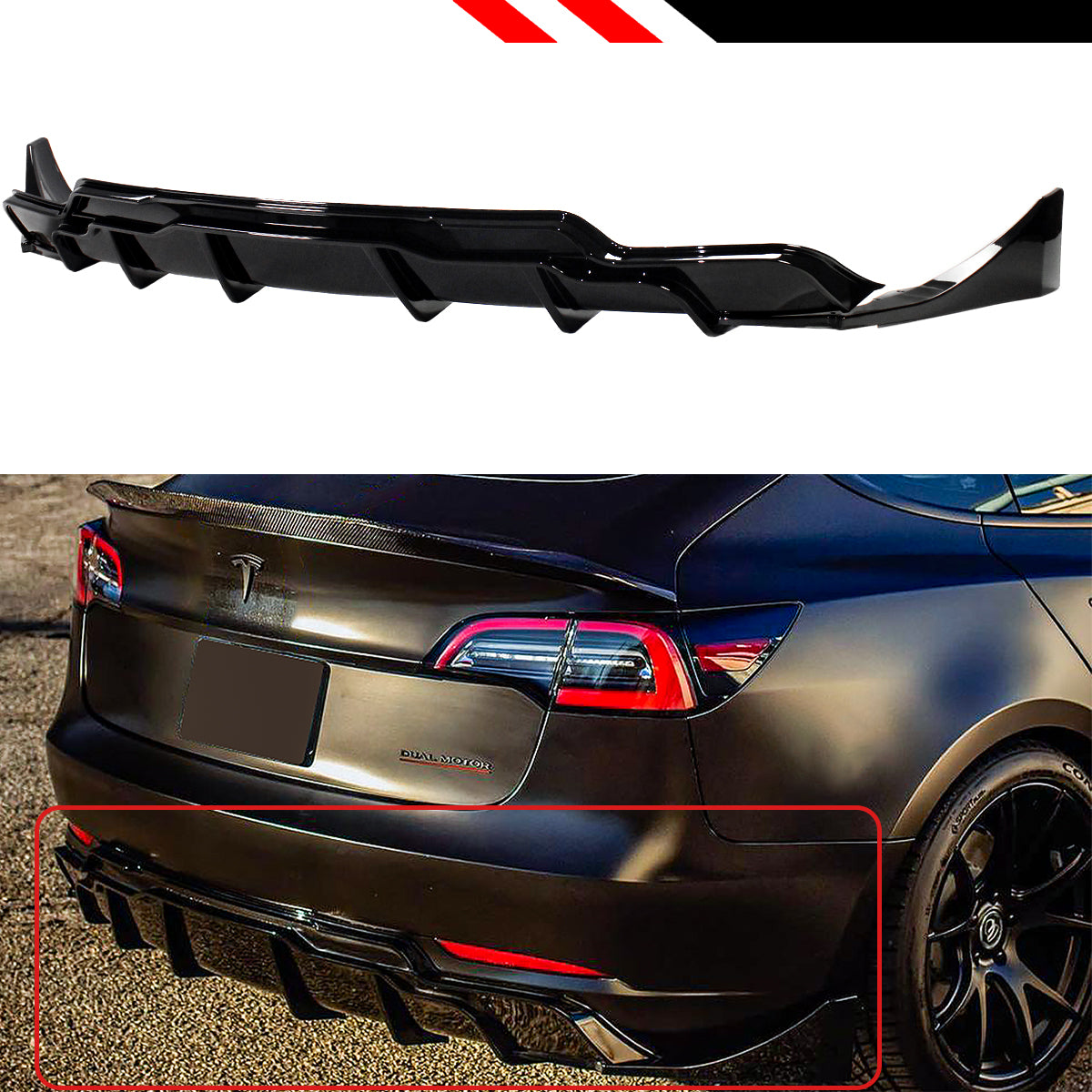 Rear Bumper Diffuser with Corner Extensions For Tesla Model 3 2017-202 ...