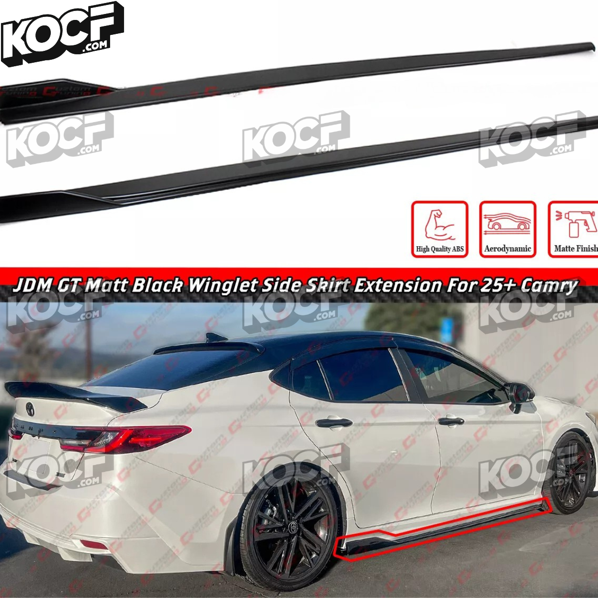 JDM GT Matt Black Winglet Side Skirt Extension Compatible With 9th Gen ...